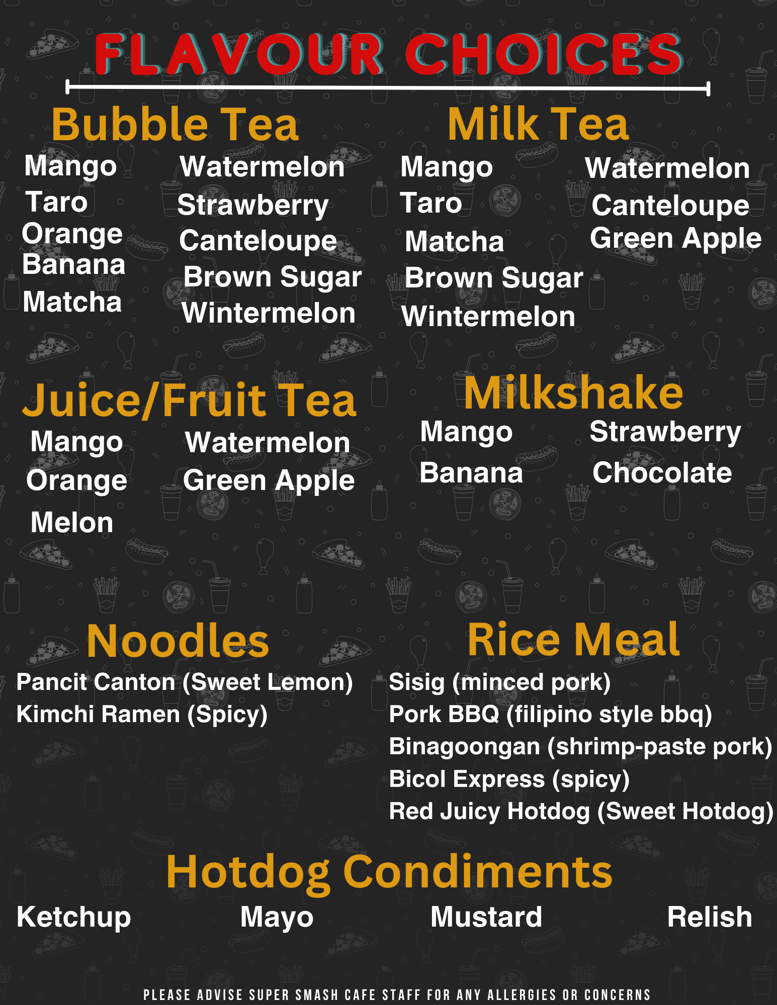 Super Smash Cafe - Food Menu